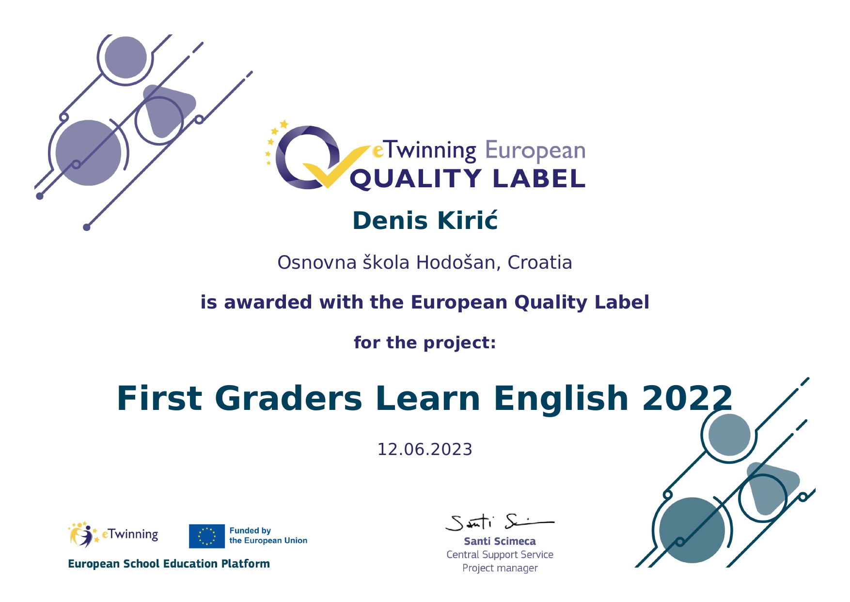 eTwinning European Quality Label – Osnovna škola Hodošan